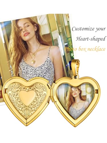 Gold Heart Lockets for Women, 18K Gold Plated Love Locket Necklace That Holds Pictures with 22 Inch Chain for Her Loving Jewelry