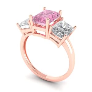 Clara Pucci 3.97ct Emerald Cut 3 Stone Solitaire with Accent Pink Diamond designer Modern Statement Ring Solid 14k Rose Gold