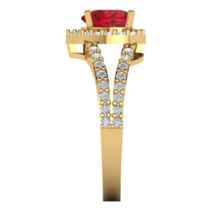 Clara Pucci 1.69ct Heart Cut Solitaire Halo split shank Red Ruby Designer Wedding Bridal art deco Anniversary Ring 14k Yellow Gold 10