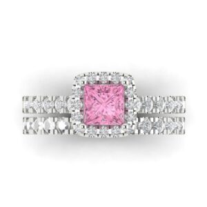 clara pucci 1.6ct princess cut halo solitaire pink simulated diamond engagement promise anniversary bridal ring band set 14k white gold 7