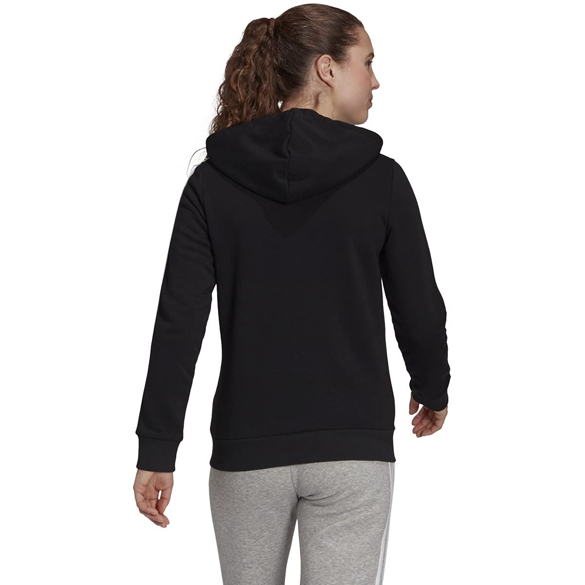 adidas Women's Essentials Full-Zip Hoodie, Black/White, Large