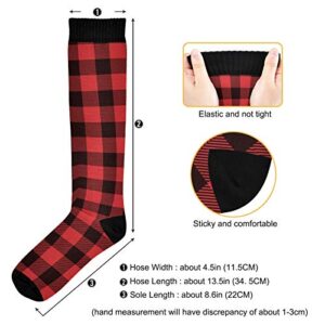 Compression Socks for Men and Women Circulation Wide Calf Knee High Socks Support for Running Medical Travel, Buffalo Plaid Red Black, 1 Pairs