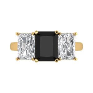 4.0 ct emerald cut 3 stone solitaire accent natural black onyx designer anniversary bridal engagement ring 14k yellow gold 6.5