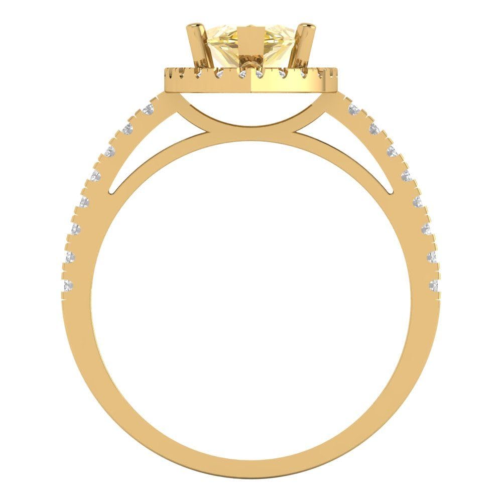 Clara Pucci 2.32ct Marquise Cut Solitaire Halo Yellow Simulated Diamond Designer Wedding Anniversary Bridal Ring 14k Yellow Gold 5.5