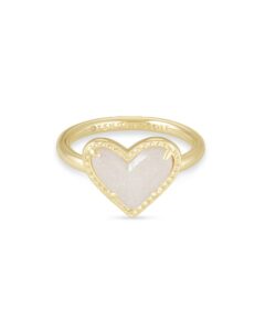 kendra scott ari heart band ring in 14k gold-plated brass, iridescent drusy, fashion jewelry for women, size 7