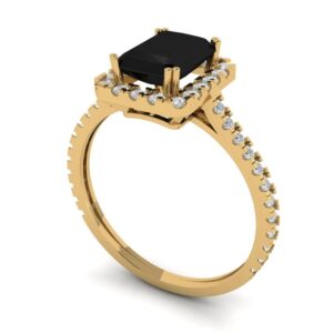 1.95ct Emerald Cut Solitaire with Accent Halo Natural Black Onyx designer Modern Statement Ring 14k Yellow Gold Size 7.25