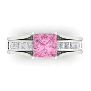 clara pucci 3.4ct princess cut solitaire pink simulated diamond engagement promise anniversary bridal ring band set 14k white gold 7.5