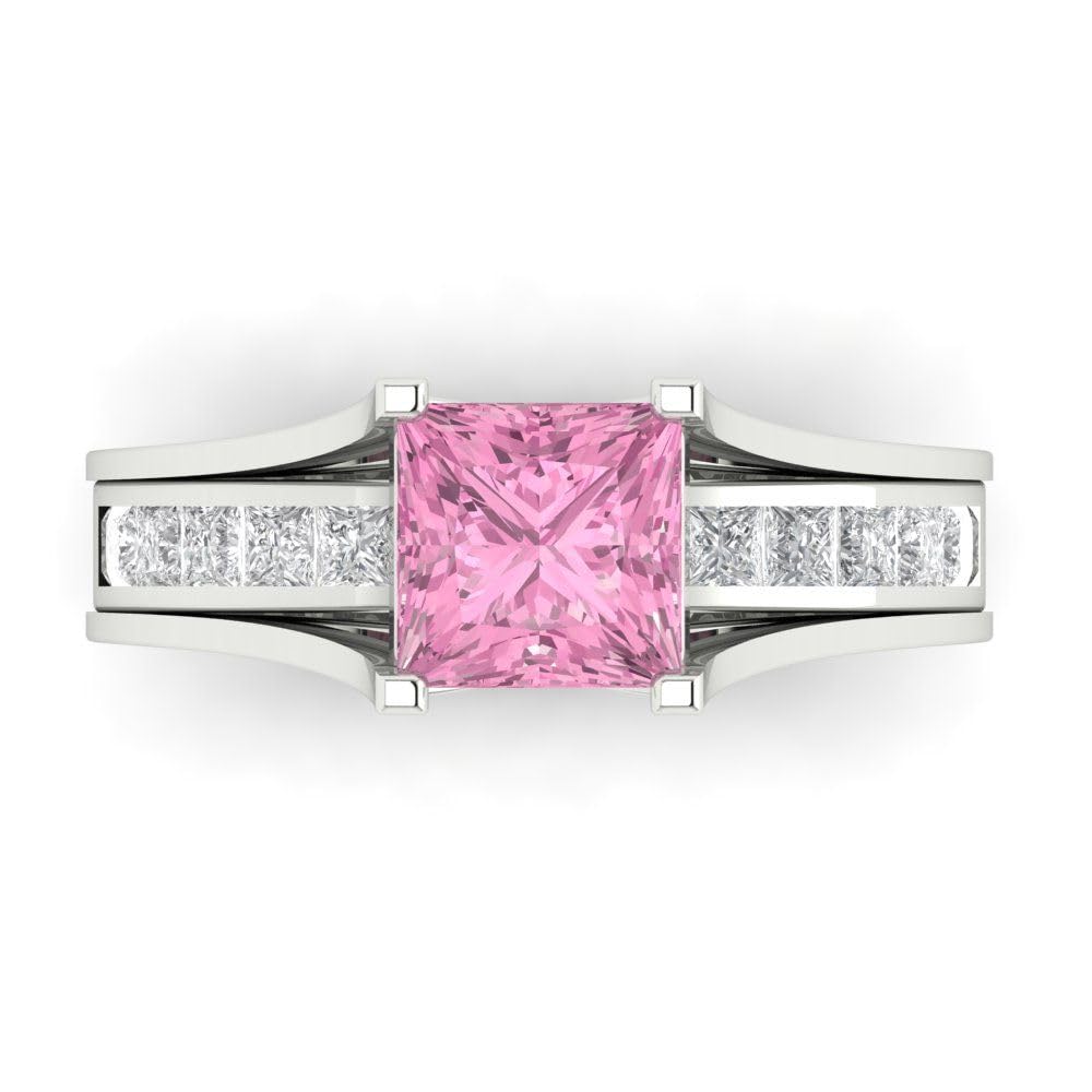 Clara Pucci 3.4ct Princess Cut Solitaire Pink Simulated Diamond Engagement Promise Anniversary Bridal Ring Band set 14k White Gold 7.5