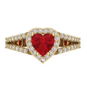 clara pucci 1.69ct heart cut solitaire halo split shank red ruby designer wedding bridal art deco anniversary ring 14k yellow gold 10