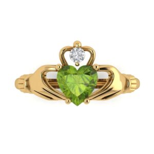 clara pucci 1.52ct heart cut irish celtic claddagh solitaire genuine natural pure green peridot designer modern ring 14k yellow gold