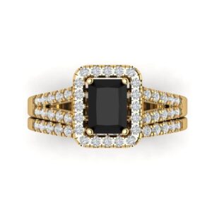 1.54 carat emerald cut halo solitaire natural black onyx wedding anniversary bridal ring band set 14k yellow gold 9