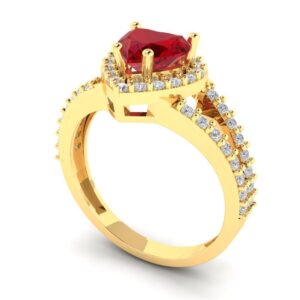 Clara Pucci 1.69ct Heart Cut Solitaire Halo split shank Red Ruby Designer Wedding Bridal art deco Anniversary Ring 14k Yellow Gold 10