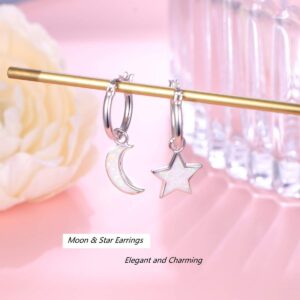 Star and Moon Friendship Earrings Created Opal Hoop Drop Dangle Earrings 925 Sterling Silver Star Moon Fans Best Valentines Day Birthday Gifts