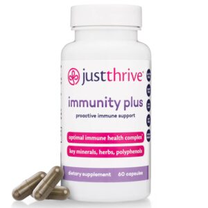 just thrive immunity plus - vegan gut health and immune support supplement for kids and adults, 60 capsules