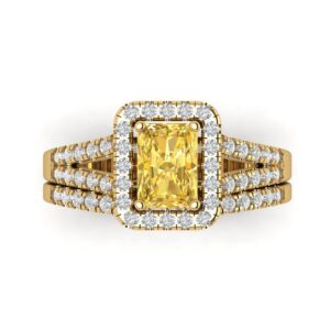 clara pucci 1.6ct emerald cut halo solitaire yellow simulated diamond engagement promise bridal ring band set 14k yellow gold 7.5