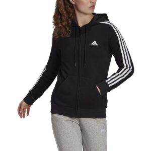 adidas women's essentials full-zip hoodie, black/white, large