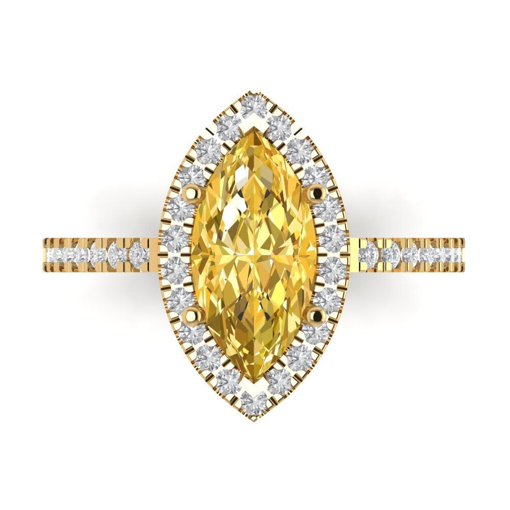 Clara Pucci 2.32ct Marquise Cut Solitaire Halo Yellow Simulated Diamond Designer Wedding Anniversary Bridal Ring 14k Yellow Gold 5.5