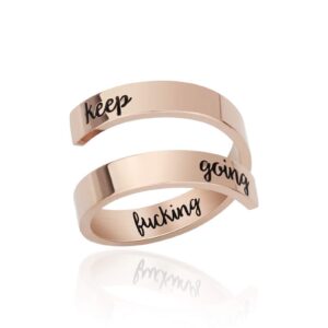 ailuor silver keep going ring, stainless steel inspirational rings jewelry engraving size adjustable bands cool personality encouragement for women men statement ring (keep fucking going rose gold)