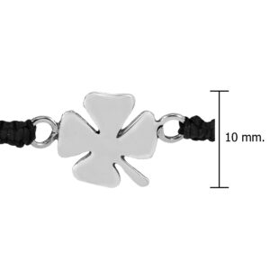 AeraVida Casual Four-Leaf Clover .925 Sterling Silver Charm on Black Adjustable Bracelet | Beach Anklet Bracelet | Good Luck Charm