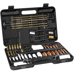 universal gun cleaning kit, rifle pistol handgun shotgun shooting gun cleaning kit suitable for all caliber, cotton mop, bronze bore brush, brass jag, brass slotted tips, nylon brushes