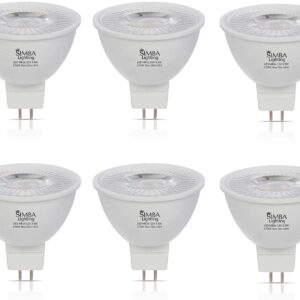 Simba Lighting LED MR16 3.5W 12V Light Bulb (6 Pack) 20W Halogen Spotlight Replacement for Landscape, Accent, Track Lights, Desk Lamps, BAB C, GU5.3 Bipin Base, 2700K Warm White, Not Dimmable