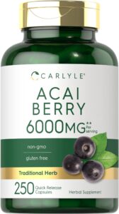 carlyle acai berry capsules 6000mg | 250 count | non-gmo & gluten free acai berry extract