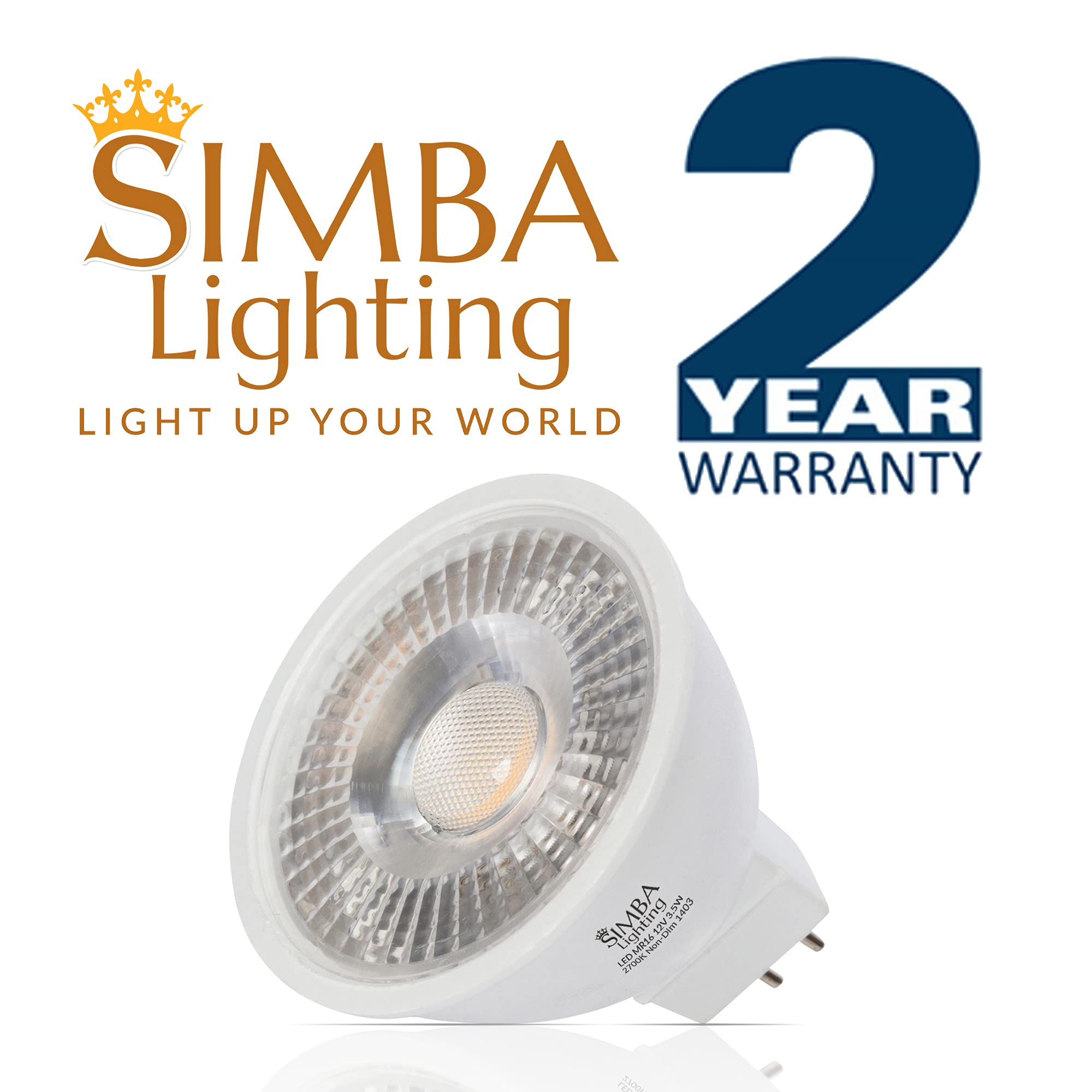 Simba Lighting LED MR16 3.5W 12V Light Bulb (6 Pack) 20W Halogen Spotlight Replacement for Landscape, Accent, Track Lights, Desk Lamps, BAB C, GU5.3 Bipin Base, 2700K Warm White, Not Dimmable