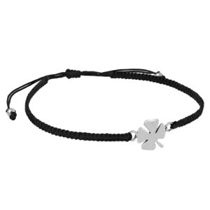 AeraVida Casual Four-Leaf Clover .925 Sterling Silver Charm on Black Adjustable Bracelet | Beach Anklet Bracelet | Good Luck Charm