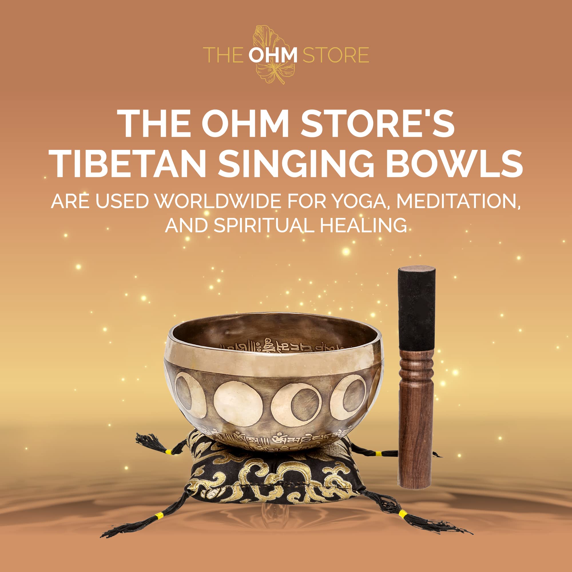 Ancient Design Large Tibetan Singing Bowl Set by Ohm Store — Relaxing Deep Tone Meditation Sound Bowl and Wooden Mallet Handcrafted in Nepal — Inner Space Bowl 6.5 Inch