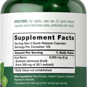 Carlyle Acai Berry Capsules 6000mg | 250 Count | Non-GMO & Gluten Free Acai Berry Extract