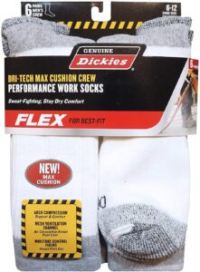 genuine dickies men's dri-tech max cushion crew performance work socks (white/grey) (shoe size: 6-12)