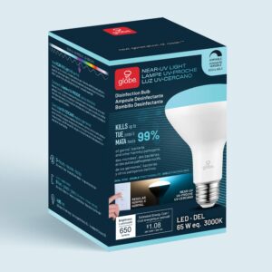 Globe Electric 9-Watt 60W Equivalent Near-UV Light Disinfecting BR30 E26 LED Light Bulb, 650 Lumens, 3000 Kelvin, Dimmable