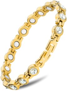 magnetrx® women's magnetic bracelet – magnetic crystal bracelets for women – adjustable length with included sizing tool (gold)