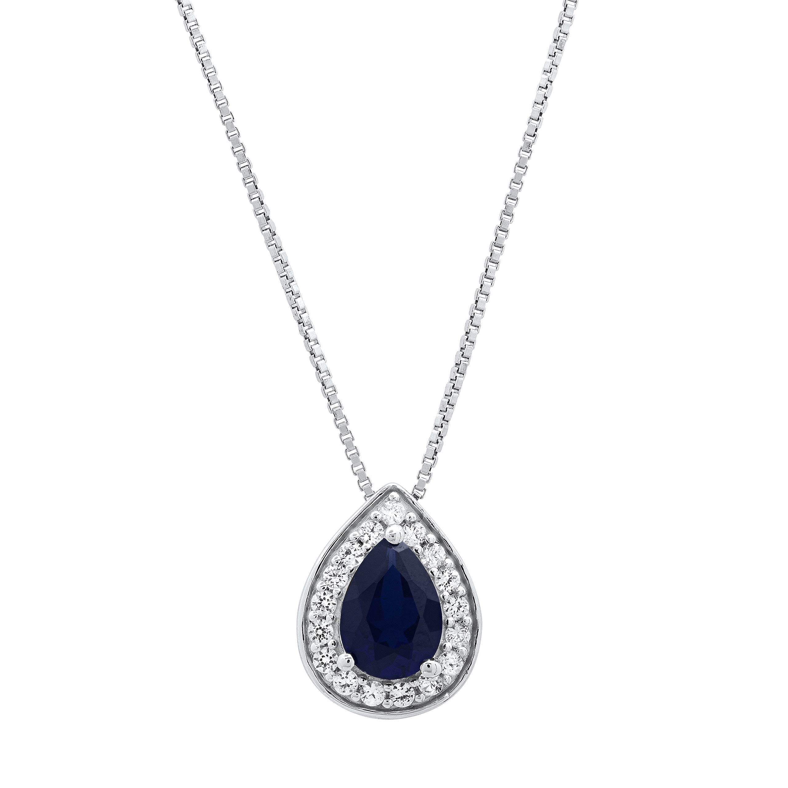 Dazzlingrock Collection 7X5 mm Pear Lab Created Blue Sapphire & Round White Sapphire Women Teardrop Pendant with 18 inch Silver Chain in Sterling Silver