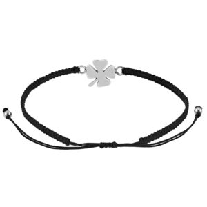 AeraVida Casual Four-Leaf Clover .925 Sterling Silver Charm on Black Adjustable Bracelet | Beach Anklet Bracelet | Good Luck Charm