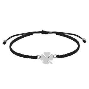 aeravida casual four-leaf clover .925 sterling silver charm on black adjustable bracelet | beach anklet bracelet | good luck charm