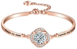 aihitero birthday gift for sister, engraved ‘always my sister forever my friend’ love bangle bracelet, rose gold women girl jewelry, christmas xmas anniversary wedding present from brother bff sibling