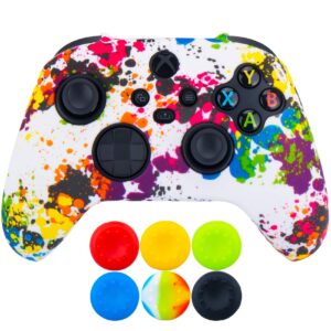 9cdeer 1 piece of silicone transfer print protective thick cover skin + 6 thumb grips for xbox series x/s controller graffiti