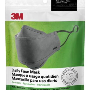 3M Daily Face Mask, Reusable, Washable, Adjustable Ear Loops, Lightweight Cotton Fabric, 5 Pack, Gray