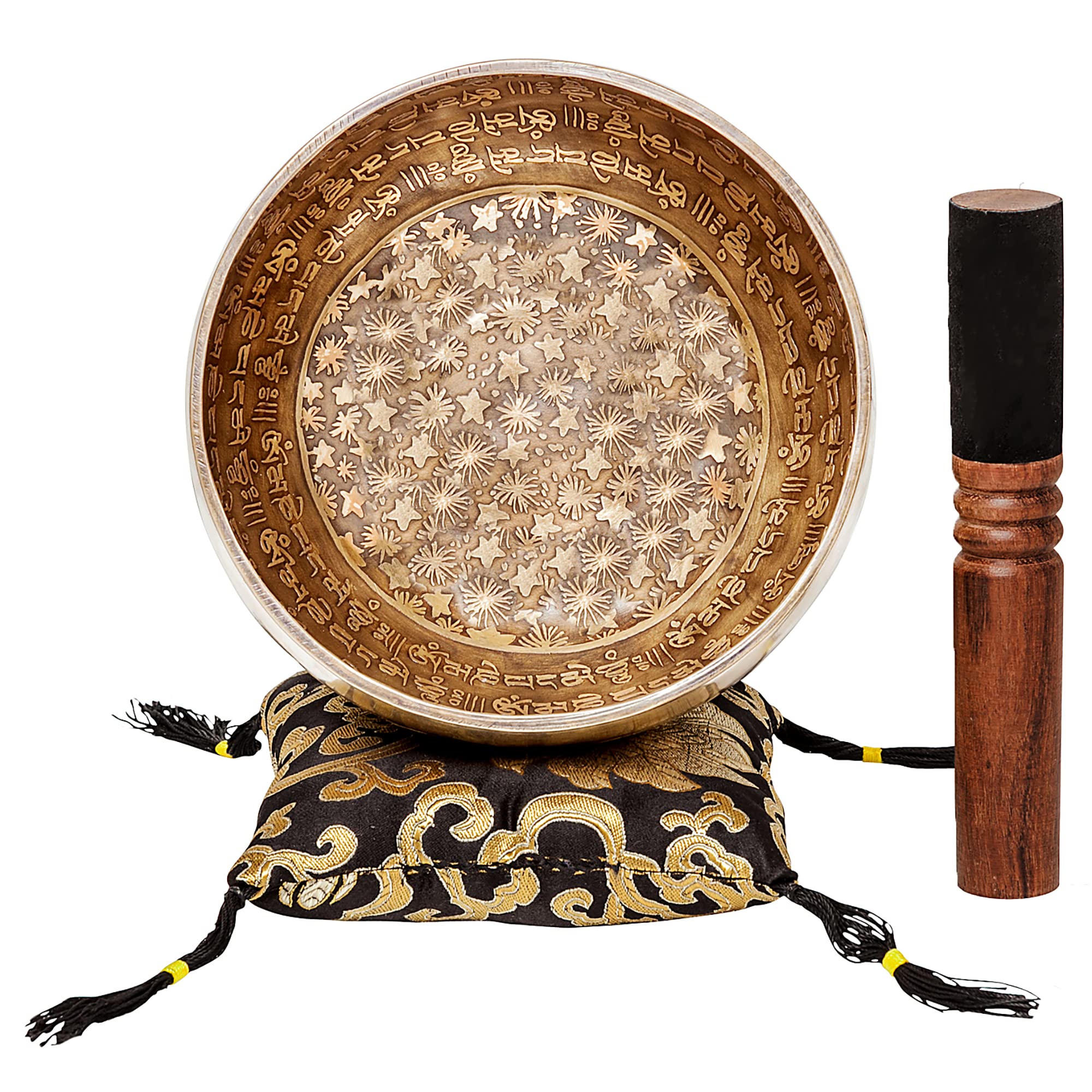 Ancient Design Large Tibetan Singing Bowl Set by Ohm Store — Relaxing Deep Tone Meditation Sound Bowl and Wooden Mallet Handcrafted in Nepal — Inner Space Bowl 6.5 Inch