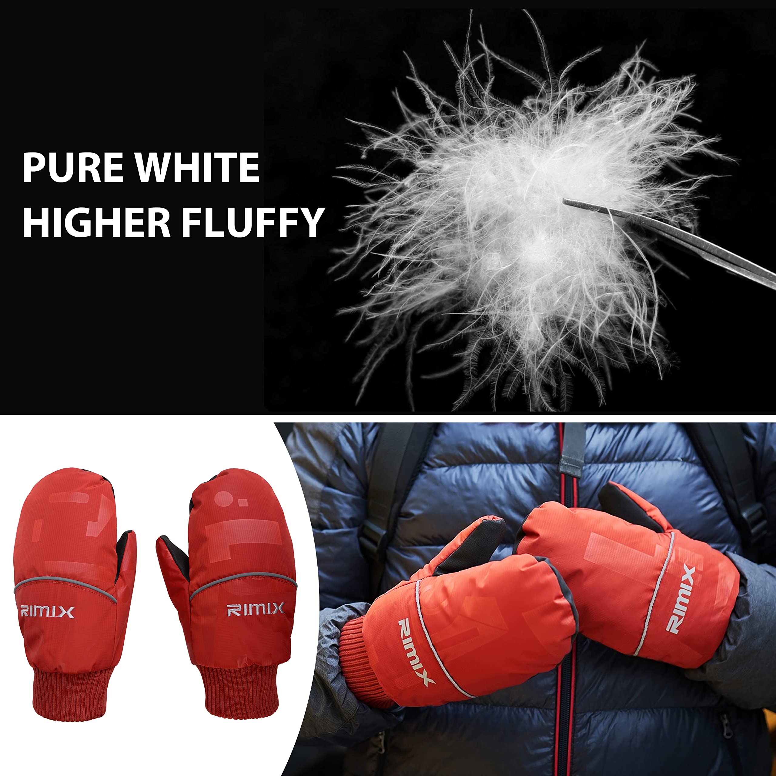 OROOTL Down Gloves Waterproof Down Mittens Men Women Winter Insulated Mitt Warm Snow Mittens