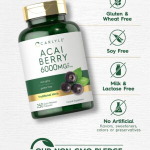 Carlyle Acai Berry Capsules 6000mg | 250 Count | Non-GMO & Gluten Free Acai Berry Extract