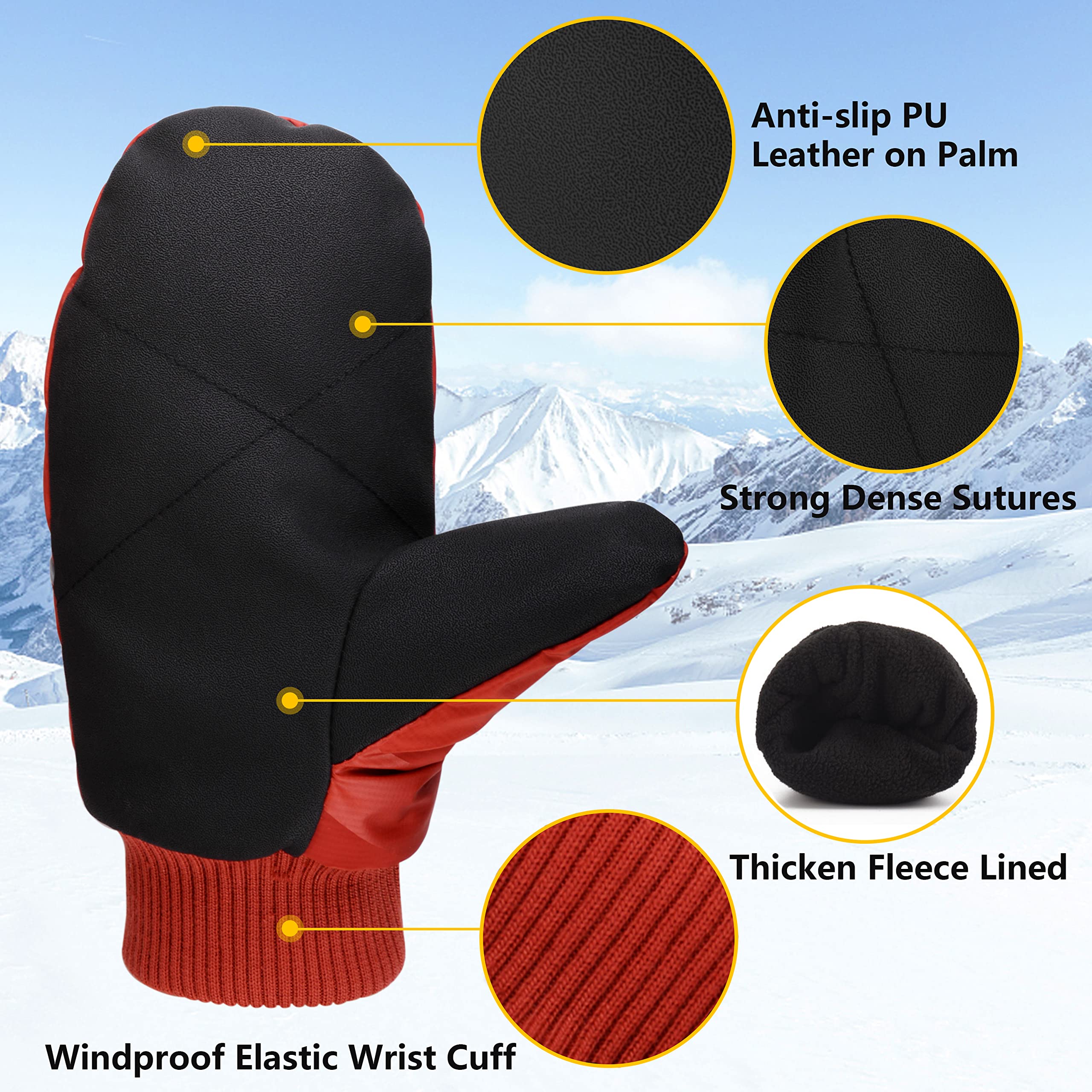 OROOTL Down Gloves Waterproof Down Mittens Men Women Winter Insulated Mitt Warm Snow Mittens