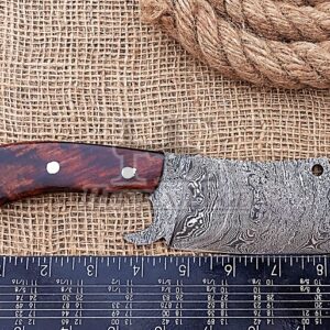 HUNTEX Handmade Hand-Forged Twist Pattern Damascus Steel 9 Inch Long Full Tang Walnut Wood Handle Razor Sharp Hunting Camping Cleaver Knife w/Genuine Leather Sheath