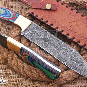 HUNTEX Handmade Hand-Forged Rain Drop Pattern Damascus Steel 14 Inch Long Full Tang Pakka Wood Handle Razor Sharp Hunting Camping Bowie Knife w/Genuine Leather Sheath