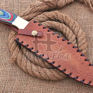 HUNTEX Handmade Hand-Forged Rain Drop Pattern Damascus Steel 14 Inch Long Full Tang Pakka Wood Handle Razor Sharp Hunting Camping Bowie Knife w/Genuine Leather Sheath