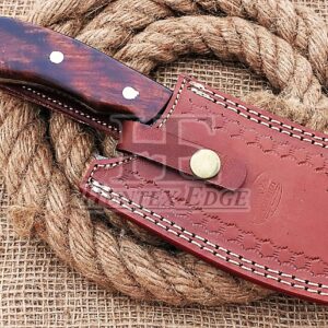 HUNTEX Handmade Hand-Forged Twist Pattern Damascus Steel 9 Inch Long Full Tang Walnut Wood Handle Razor Sharp Hunting Camping Cleaver Knife w/Genuine Leather Sheath