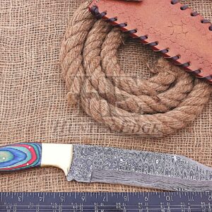 HUNTEX Handmade Hand-Forged Rain Drop Pattern Damascus Steel 14 Inch Long Full Tang Pakka Wood Handle Razor Sharp Hunting Camping Bowie Knife w/Genuine Leather Sheath