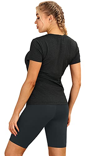 icyzone Workout Running Tshirts for Women - Fitness Athletic Yoga Tops Exercise Gym Shirts (Pack of 3) (L, Black/Navy/Rose Wine)