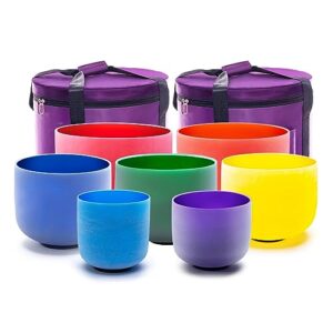 7-12 inch full color crystal singing bowls set of 7 pcs for yoga sound healing with 2 pcs travel carriers